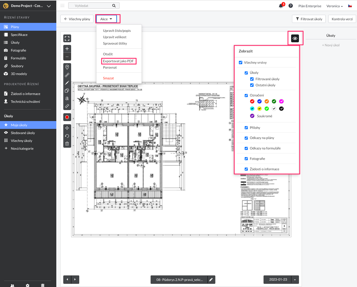 Jak exportovat (a vytisknout) plány ve formátu PDF a zobrazit označení ...