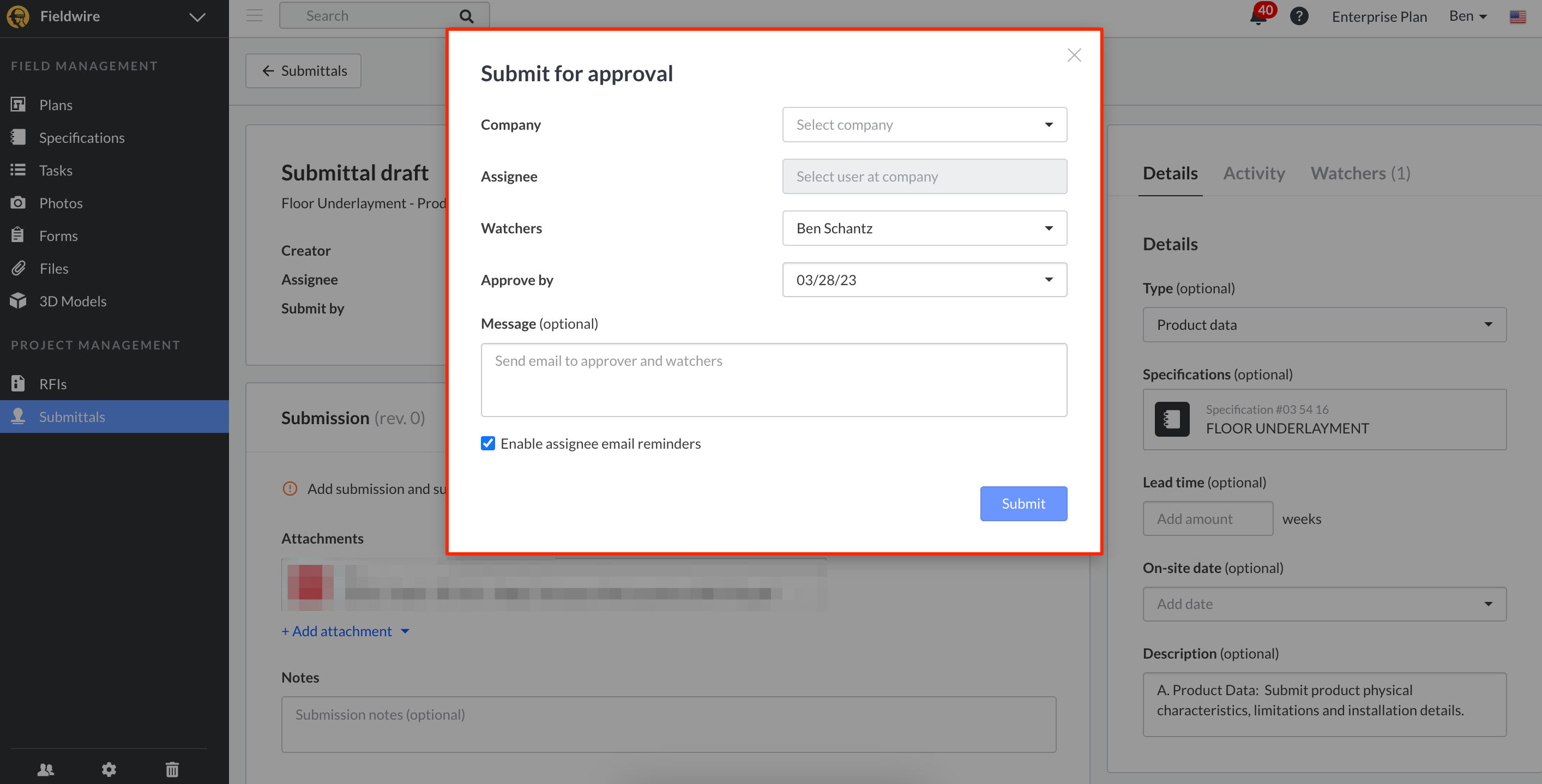 The Submittals Workflow in Fieldwire – Knowledge Base