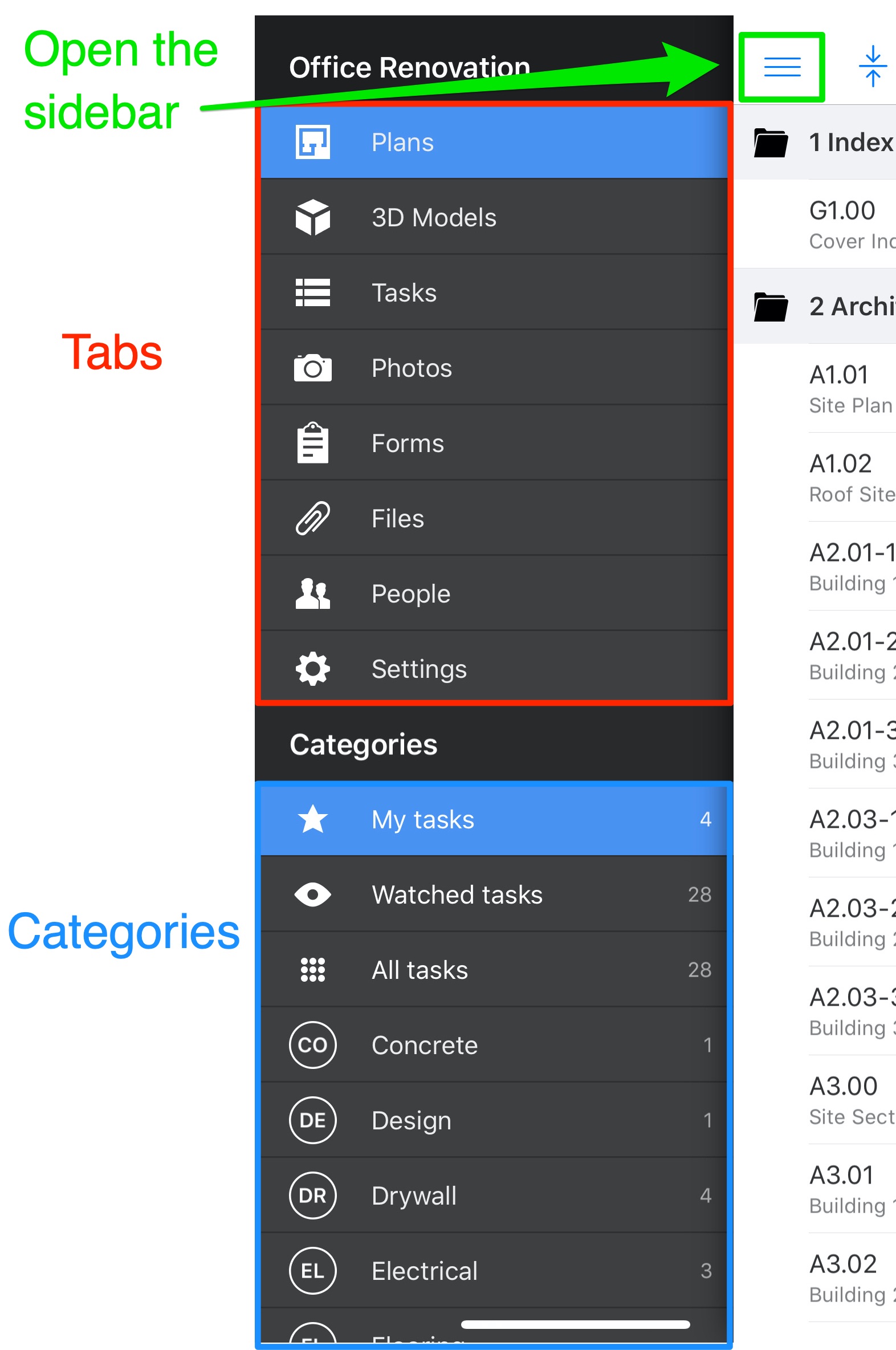 How to Navigate the Fieldwire Tabs and Categories – Knowledge Base